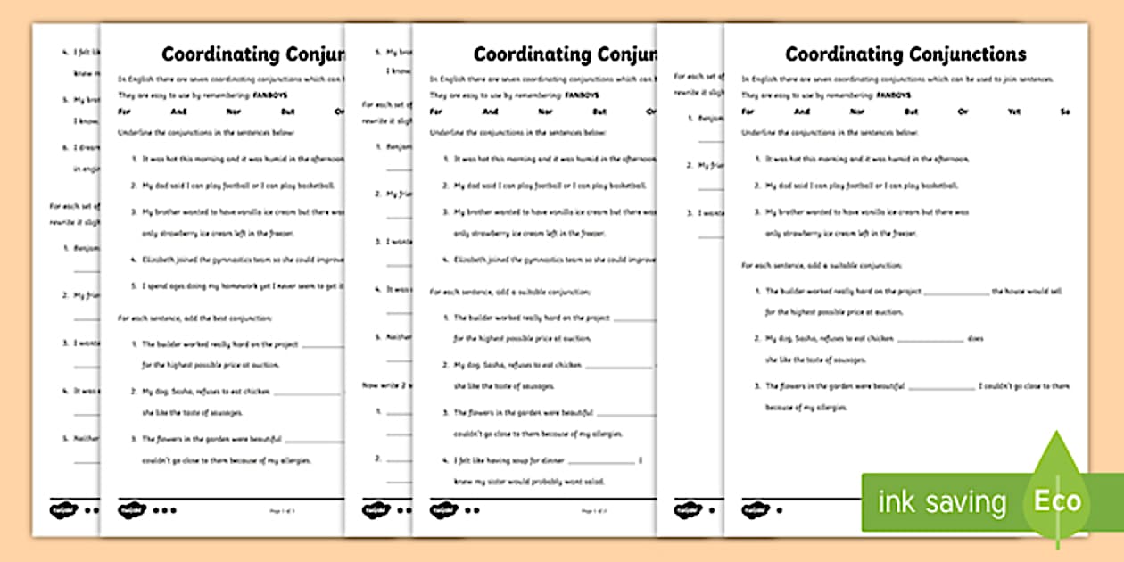 U+1F449 Coordinating Conjunctions Fanboys Differentiated Sheet