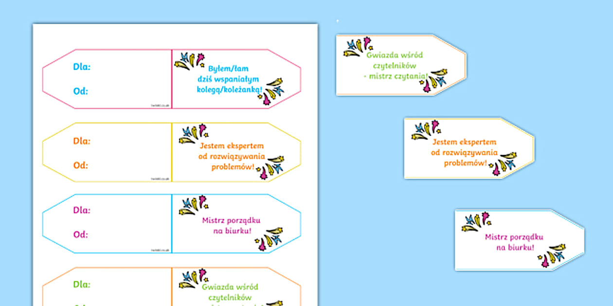 Editable Achievement Praise Phrase Reward Tags Polish