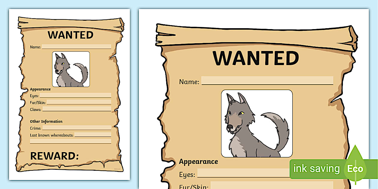 Editable Little Red Riding Hood Wolf Wanted Posters - Twinkl