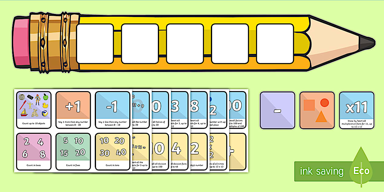 Maths Large Pencil Target Cards (teacher made) - Twinkl