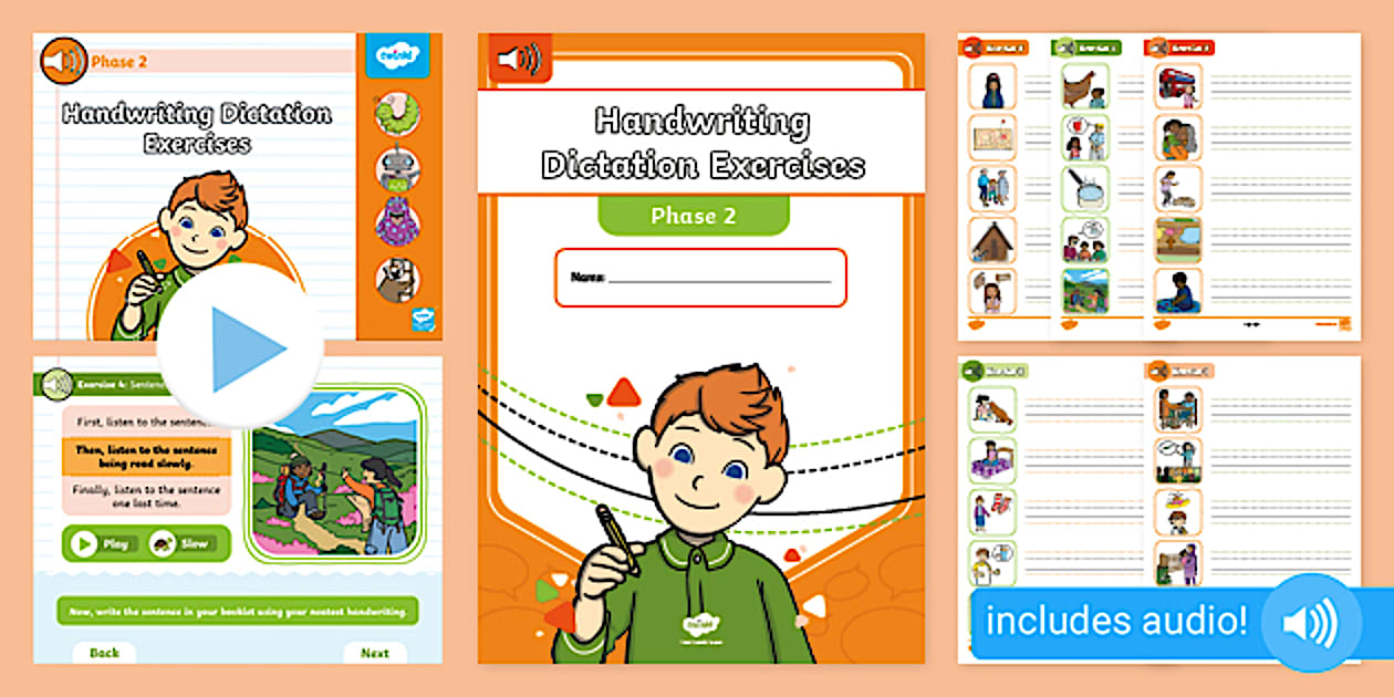 Handwriting Dictation Exercises: Phase 2 Phonics Activity Pack