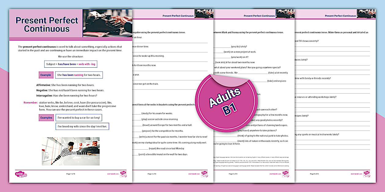 ESL Present Perfect Continuous Worksheet [Adults, B1]
