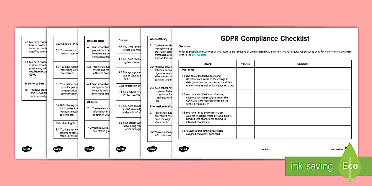 Editable GDPR Compliance Checklist (teacher made) - Twinkl