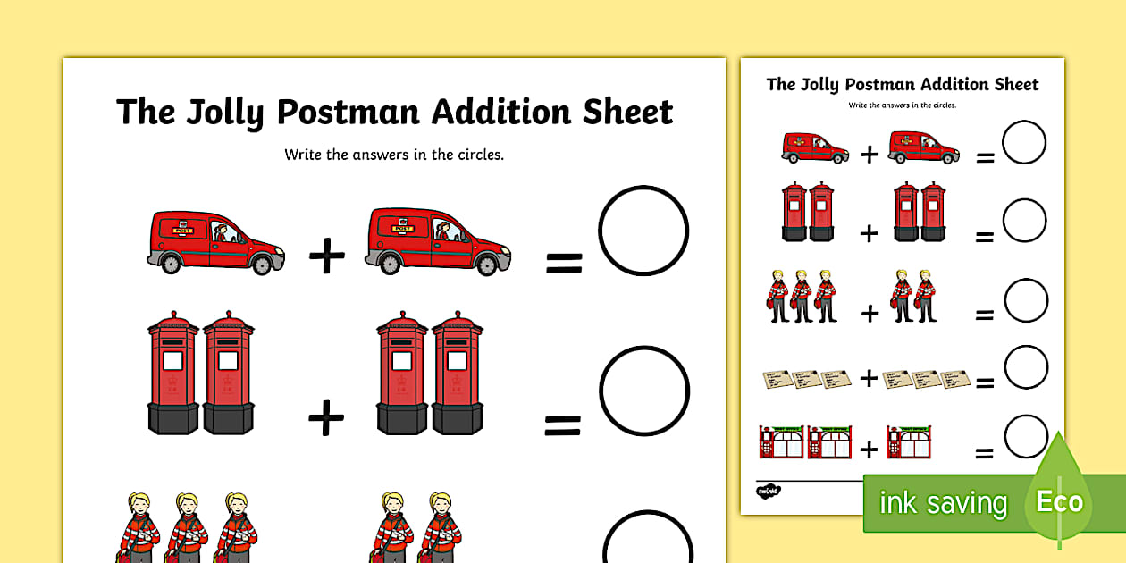 Addition Sheet to Support Teaching on The Jolly Postman