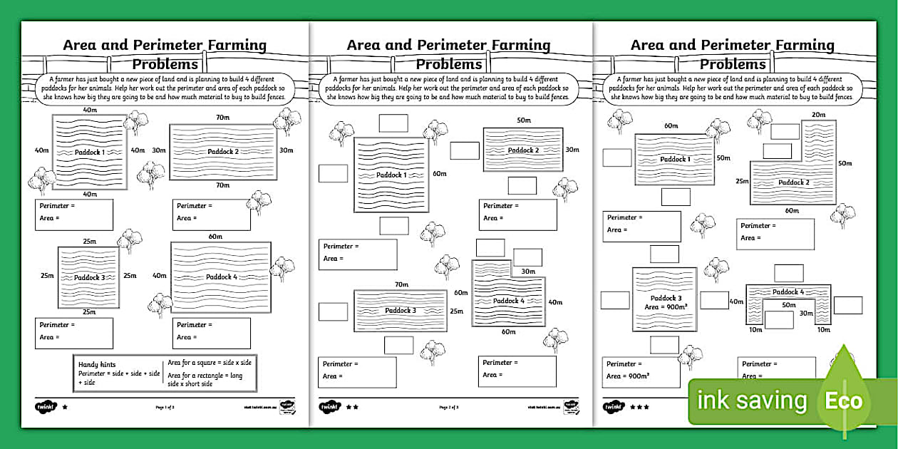 Area and Perimeter Farming Problems - Twinkl