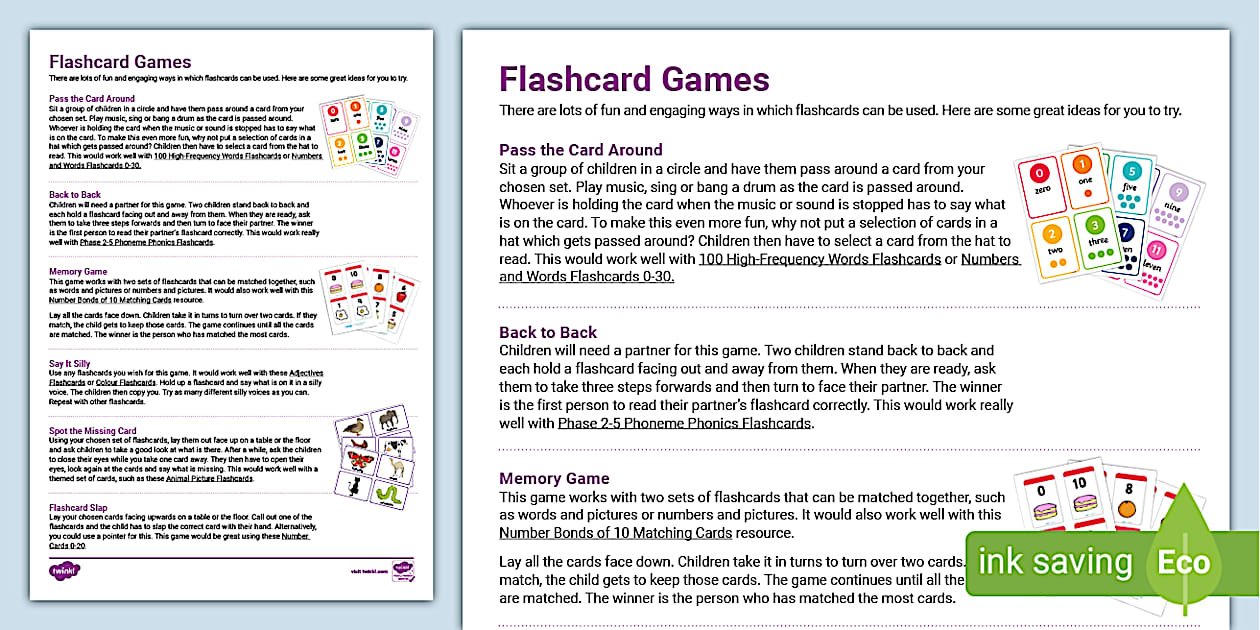 Games to Play with Flash Cards Adult Guidance Sheet - Twinkl