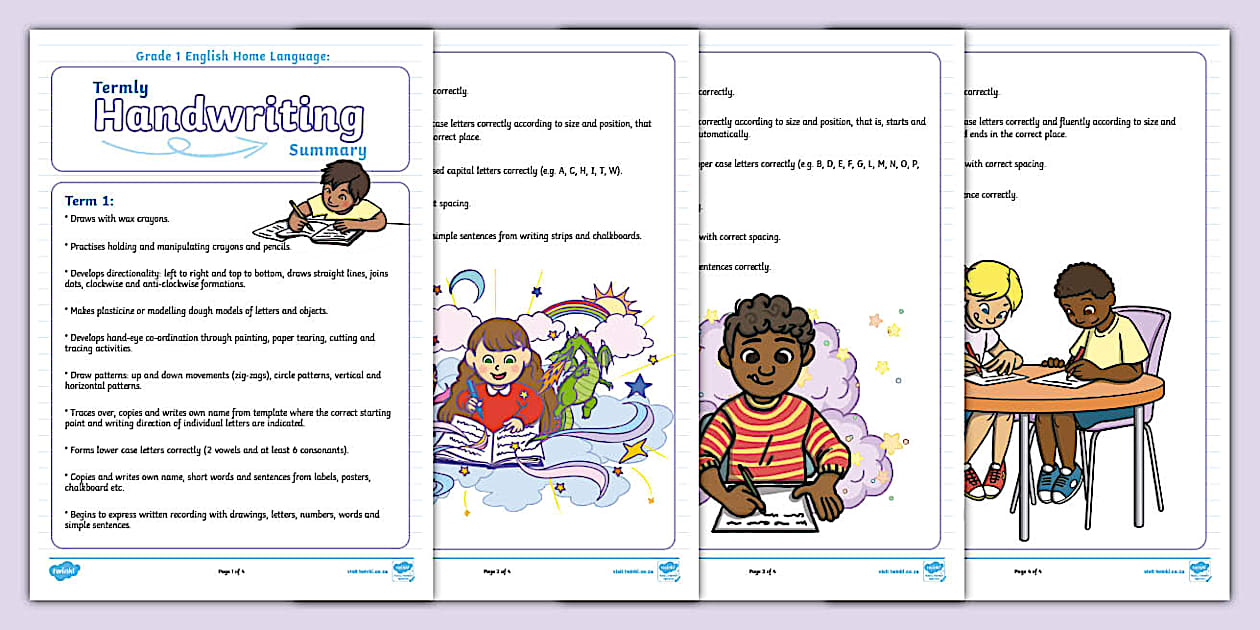 Grade 1 English Home Language: Termly Handwriting Summary