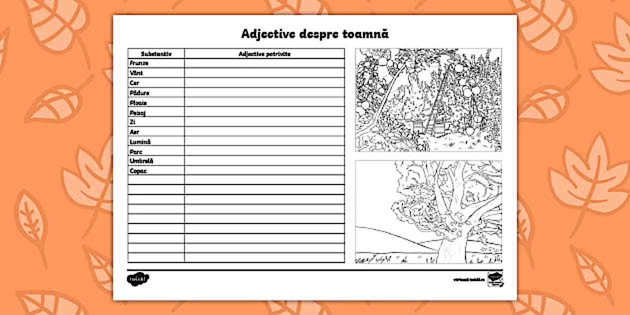 Adjective despre toamnă – Completează tabelul - Twinkl
