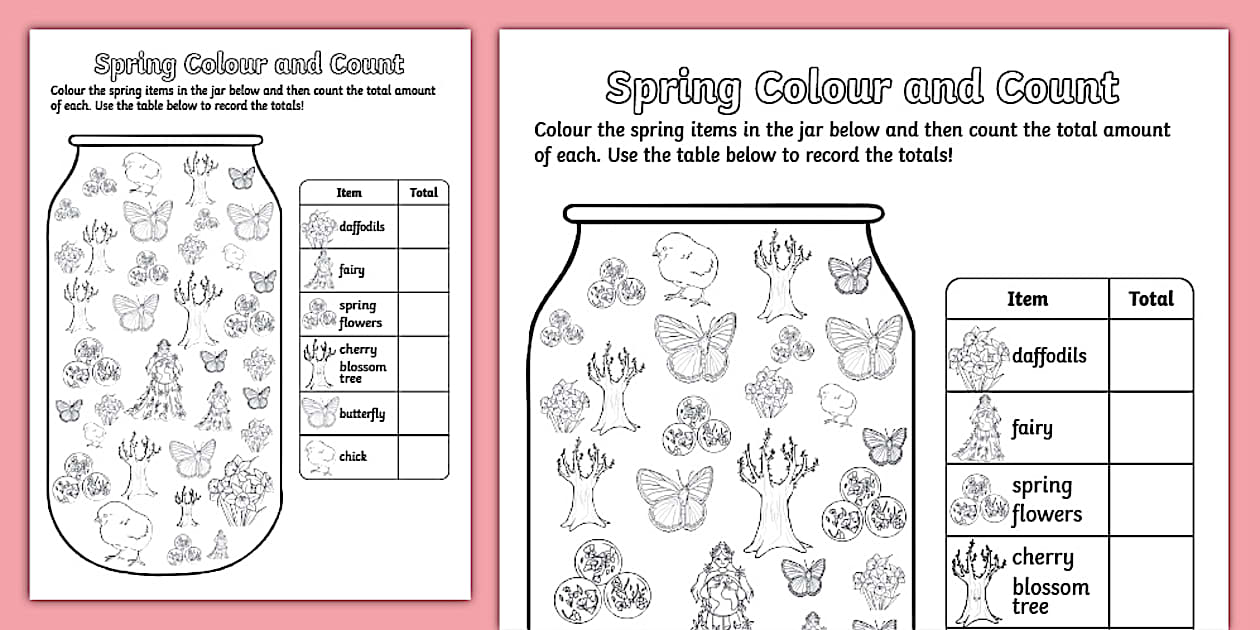 👉 Spring Colour and Count Worksheet - Twinkl