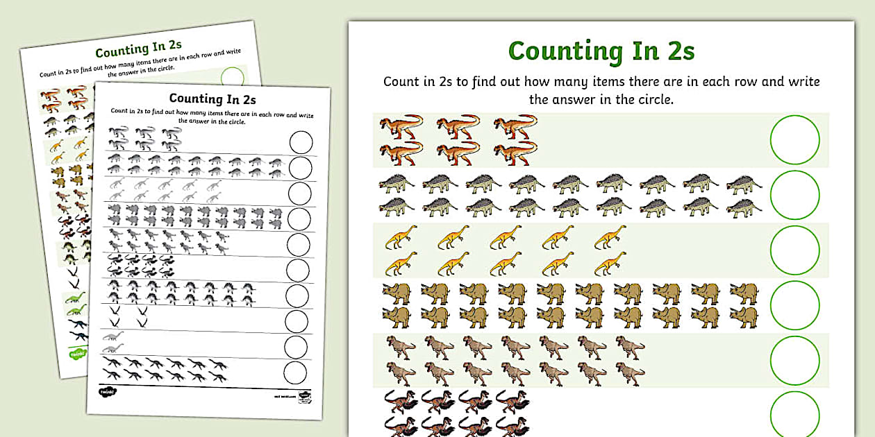 👉 Dinosaur Counting in 2s Worksheet (Teacher-Made)