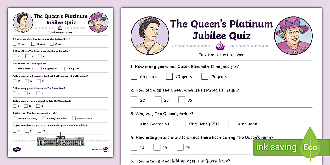 Editable The Queen's Platinum Jubilee Quiz (teacher made)