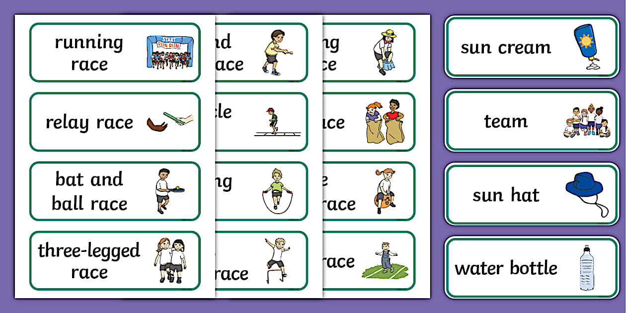 Sports Day Vocabulary Cards - ESL Sports Day Vocabulary