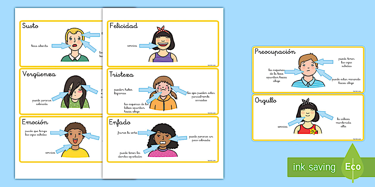 Tarjetas de vocabulario: Características de las emociones