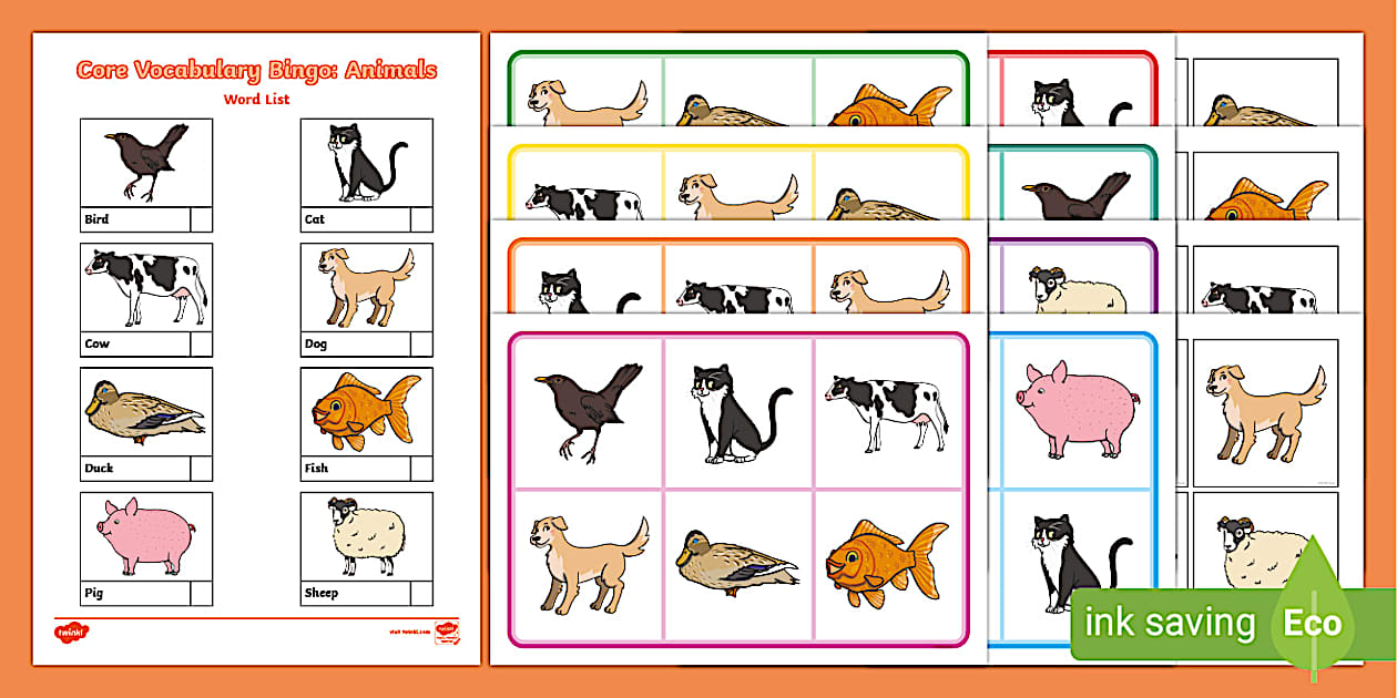 Core Vocabulary Bingo: Animals