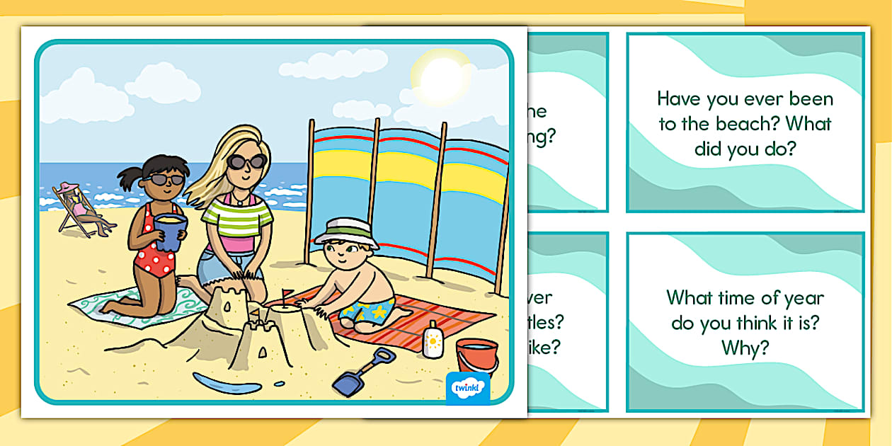 Summer Beach Scene And Question Cards | Twinkl USA - Twinkl