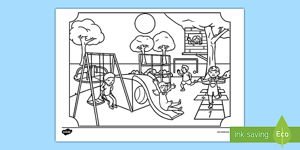 Editable At the Park Colouring Page (teacher made) - Twinkl