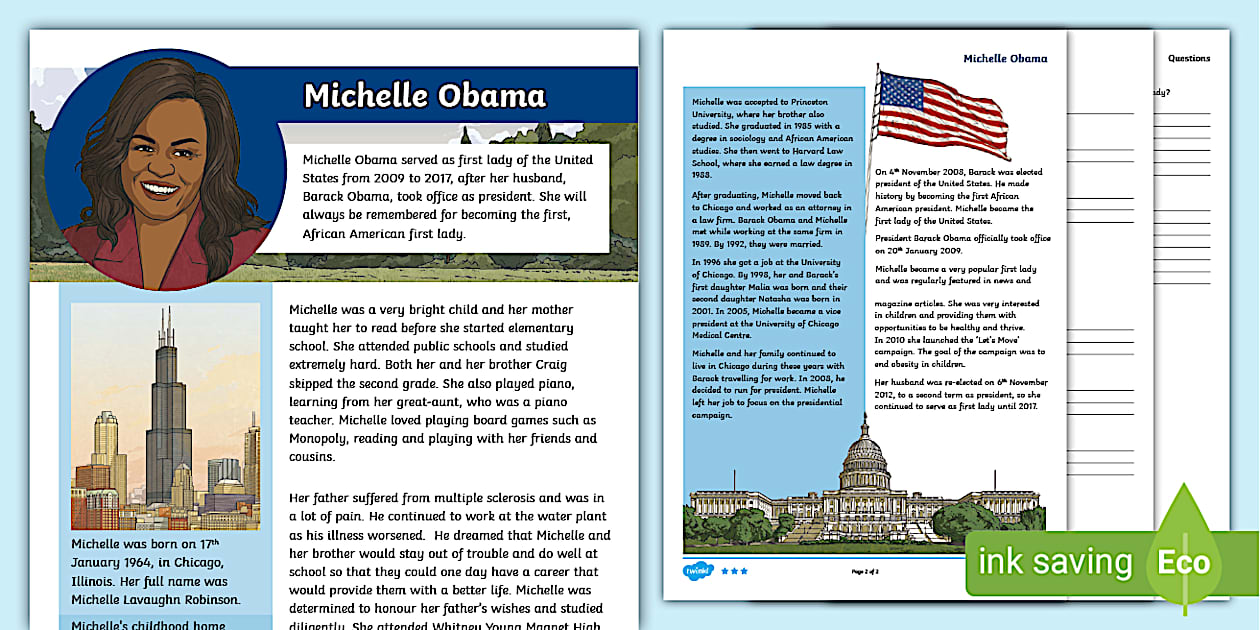 Michelle Obama Differentiated Reading Activity - Twinkl
