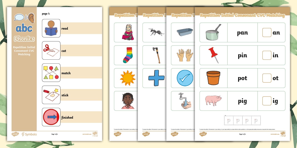 SEND Structured Steps Repetition Initial Consonant CVC Matching 's,a,t,p,i,n'