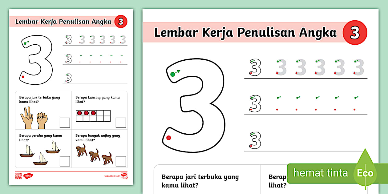 Worksheet Menulis Angka 3 (teacher made) - Twinkl