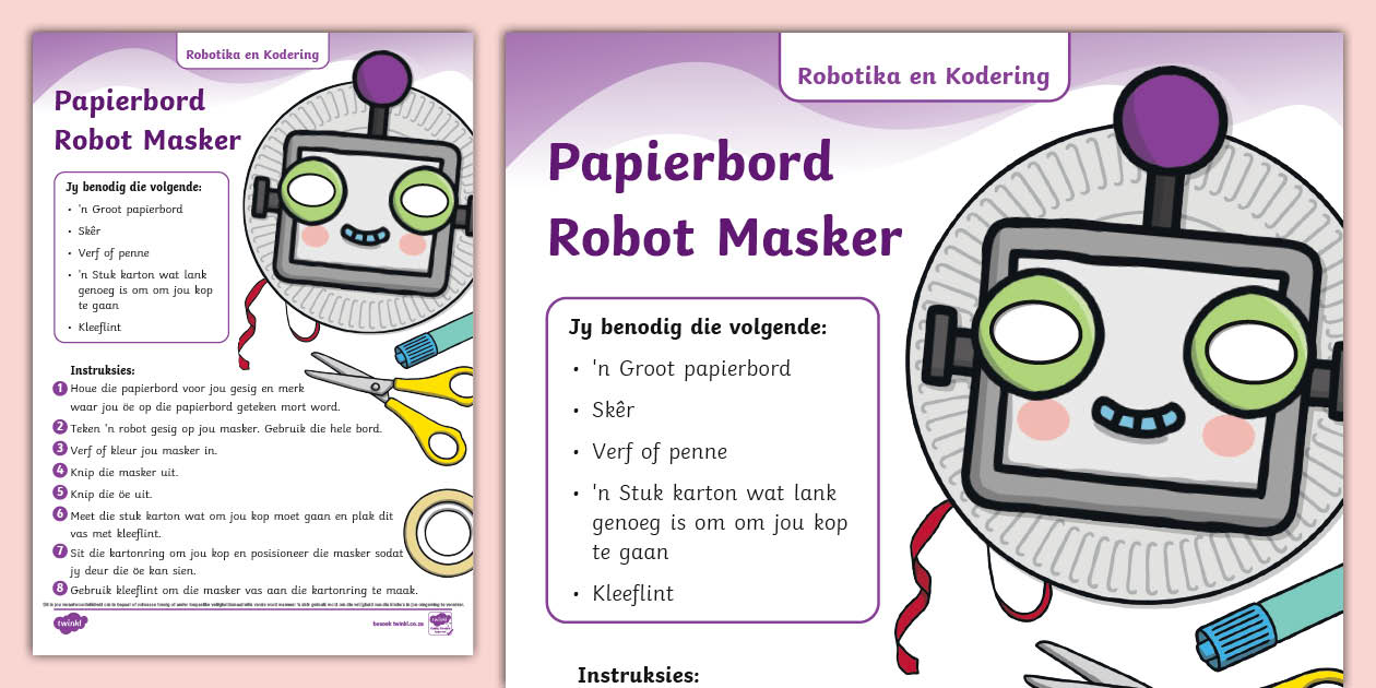 Graad R - Robotika en Kodering - Papierbord Robot Masker