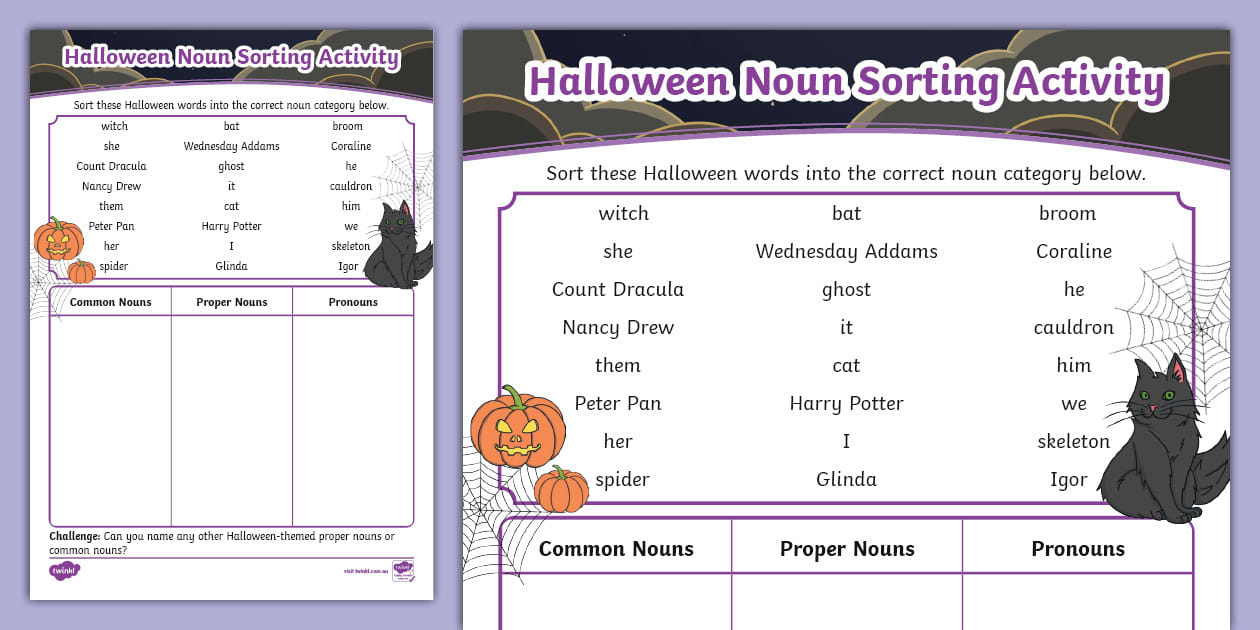 Halloween Noun Sorting Activity (teacher made) - Twinkl