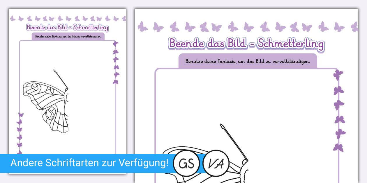 Beende das Bild - Schmetterling - Arbeitsblatt - Twinkl