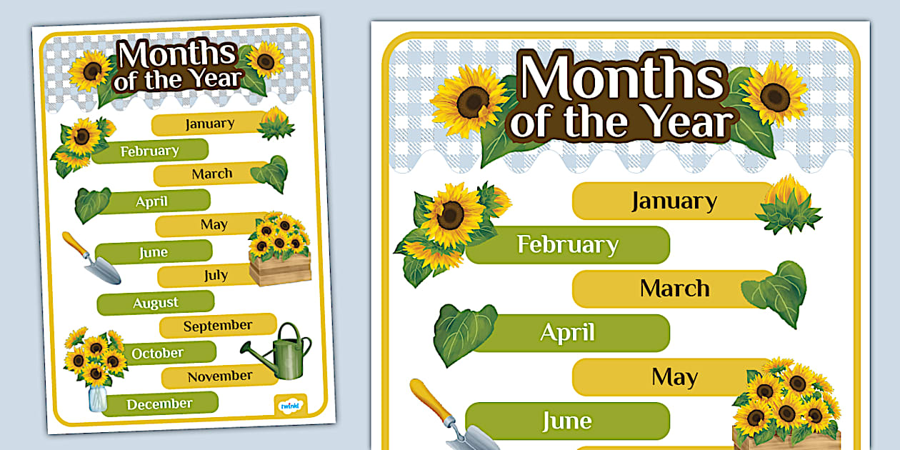 Sunflower-Themed Months of the Year Display Poster - Twinkl