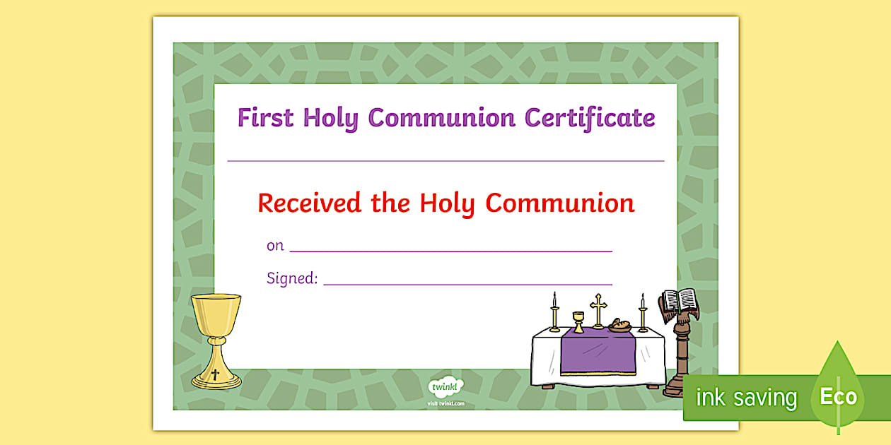 Editable First Holy Communion Certificate - Twinkl