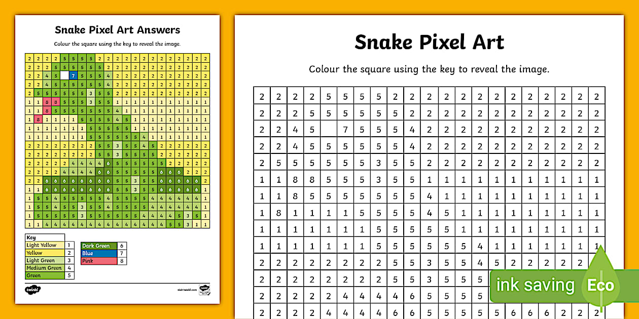 Snake Pixel Art Template (teacher made) - Twinkl