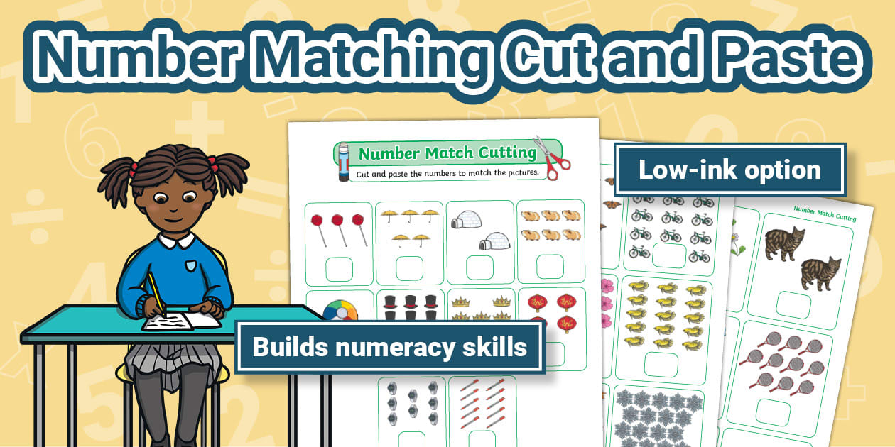 Number Matching Cut and Paste (1 to 10) Worksheet
