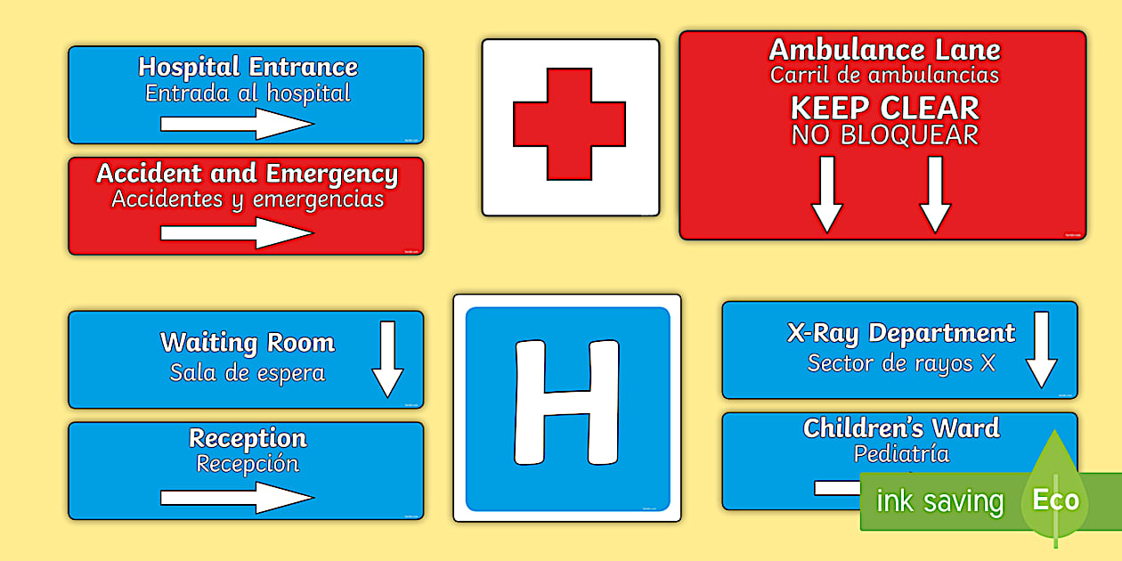 Hospital Role-Play Signs - English / Spanish - Hospital Display Signs