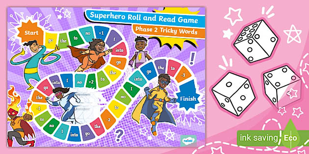 Superhero Roll and Read Phase 2 Tricky Words Game - Twinkl