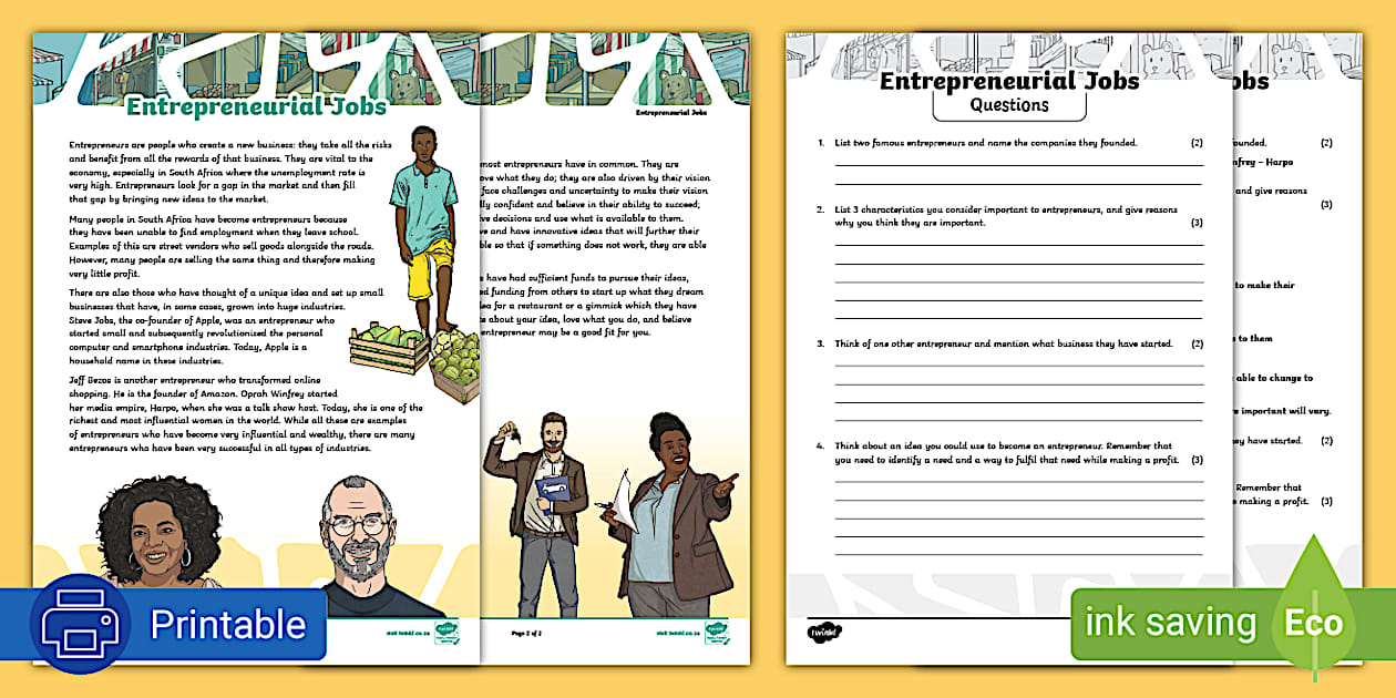 Entrepreneurial Jobs - Activity Sheet (Teacher-Made)