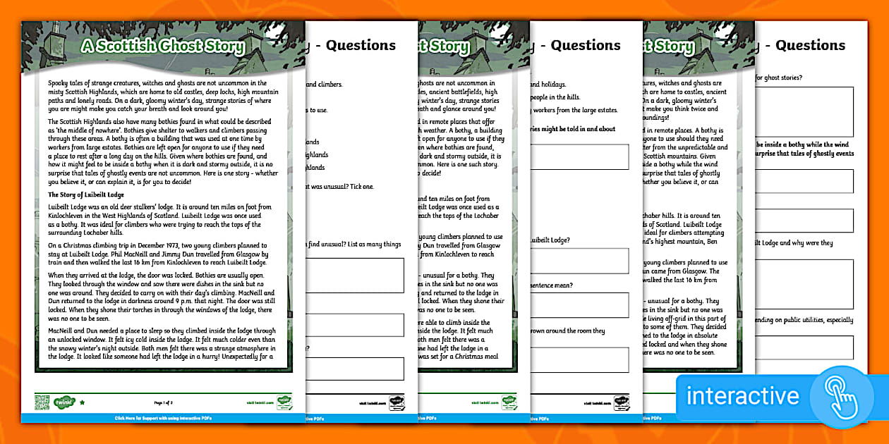 Interactive PDF: Scottish Ghost Story Reading Comprehension