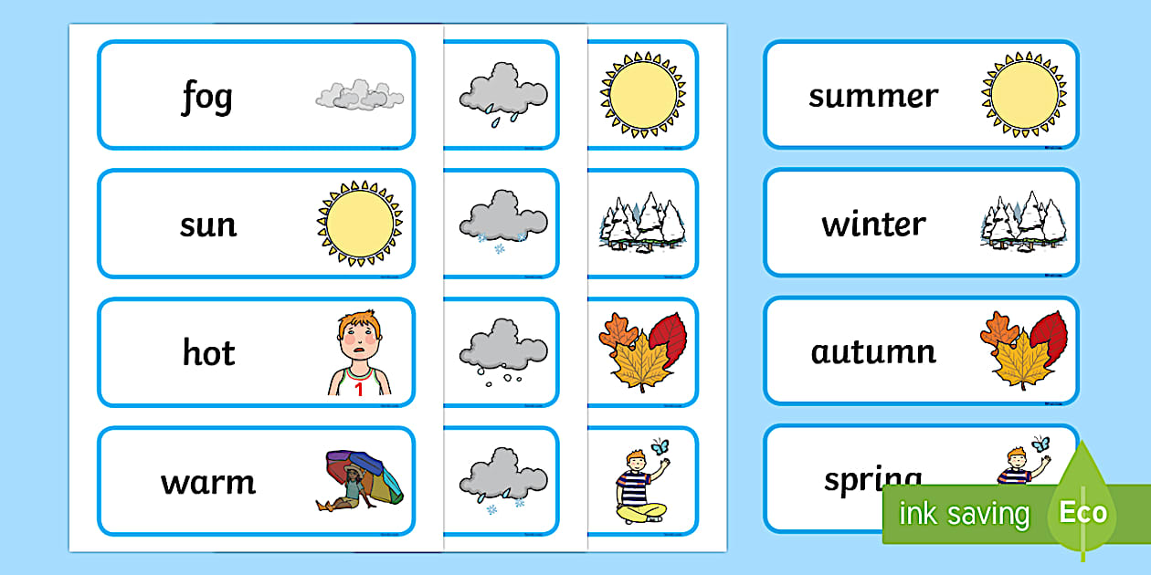 Editable Year 1 Seasonal Changes Scientific Vocabulary Cards