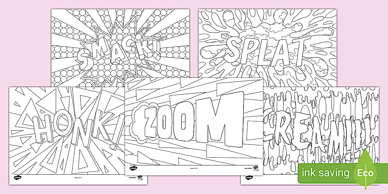 Onomatopoeia Colouring Sheets (teacher made) - Twinkl