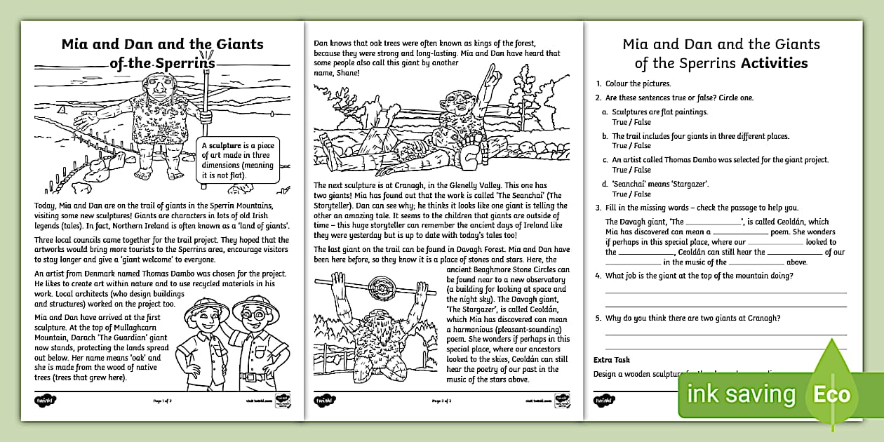 Mia and Dan and the Giants of the Sperrins Activity Sheets