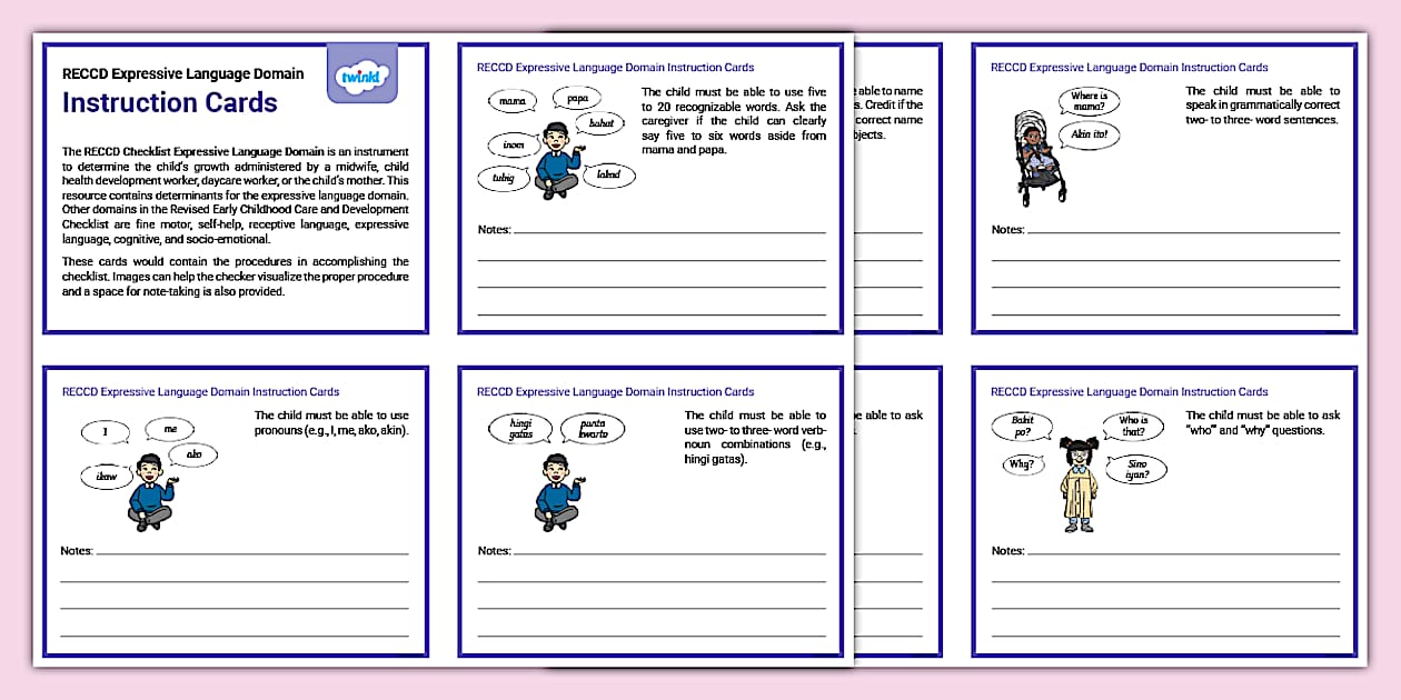 RECCD Expressive Language Domain Instruction Cards | Philippines | Twinkl