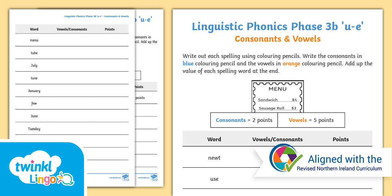 Linguistic Phonics Phase 3b 'u-e' - Consonants & Vowels