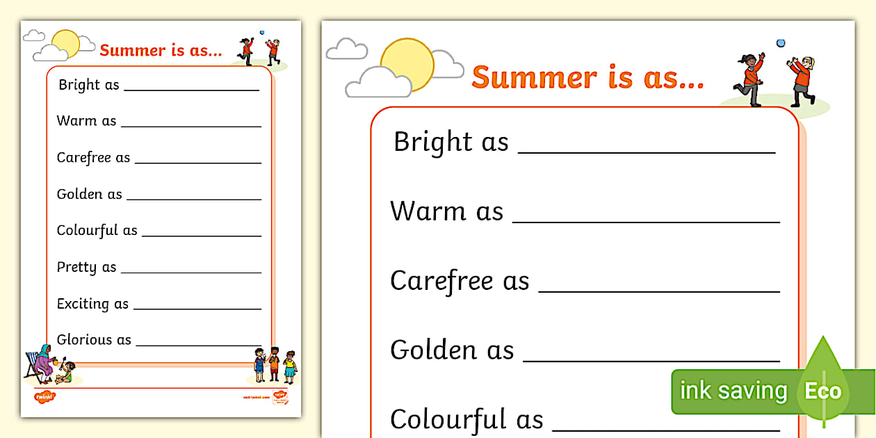 Summer Poem Writing Template (teacher made) - Twinkl