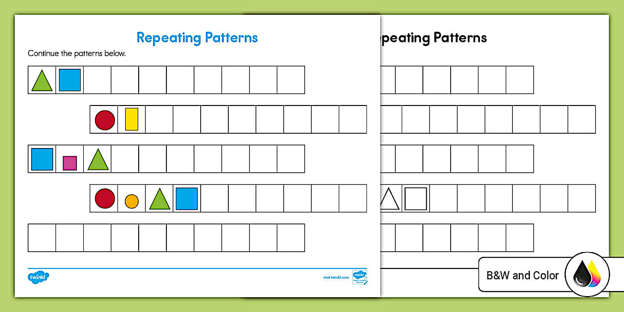Repeat the Shape and Color Patterns Worksheets for PreK-K