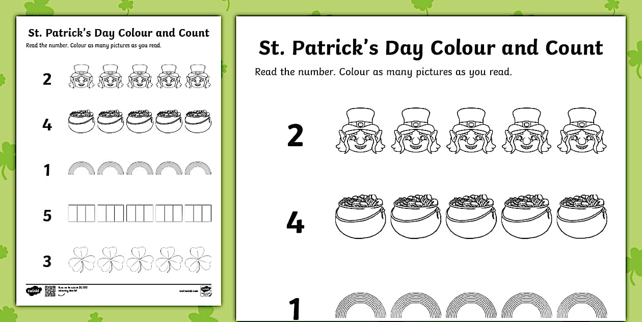 St Patricks Day Themed Count and Colour Sheet (Teacher-Made)