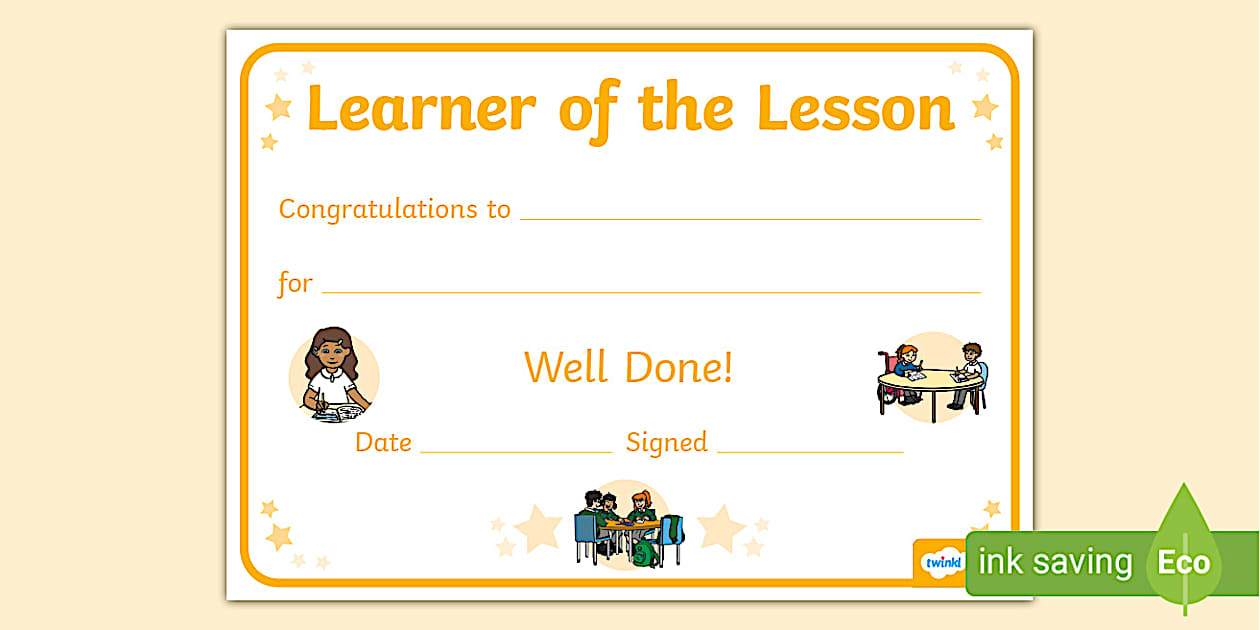Learner of the Lesson Certificate (teacher made) - Twinkl