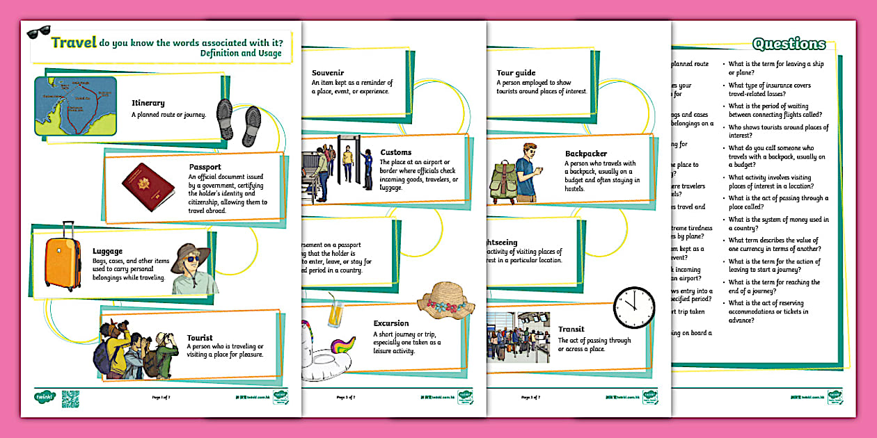 Vocabs on Travel, Travelling Vocabs (teacher made) - Twinkl