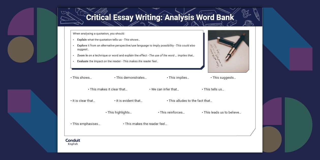 Critical Essay Writing Analysis Word Bank professor Feito Critical Essay Writing Analysis Word Bank professor Feito