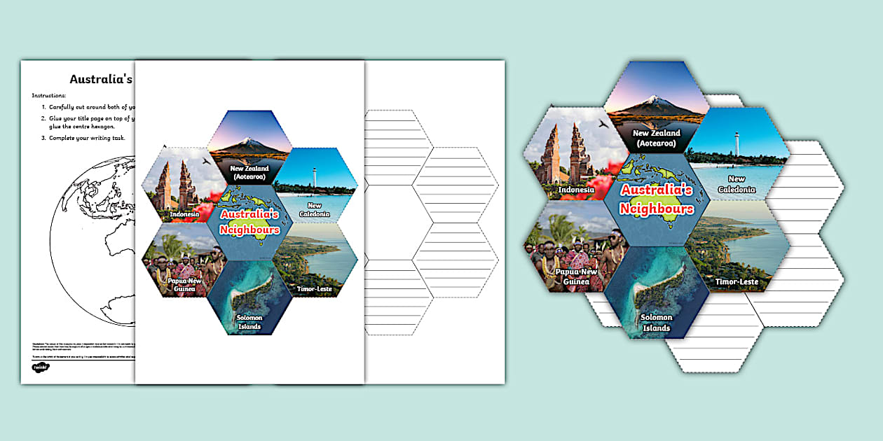 Australia's Neighbours Hexagon Writing Template