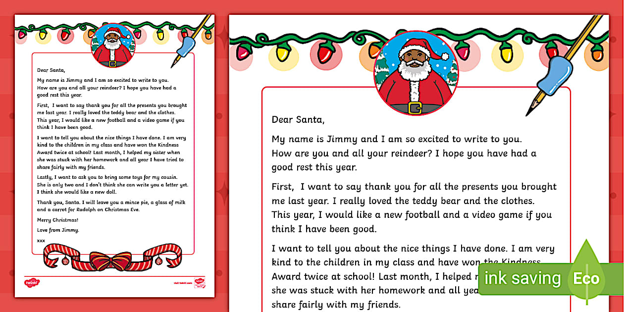 Example Letter To Santa (teacher made) - Twinkl