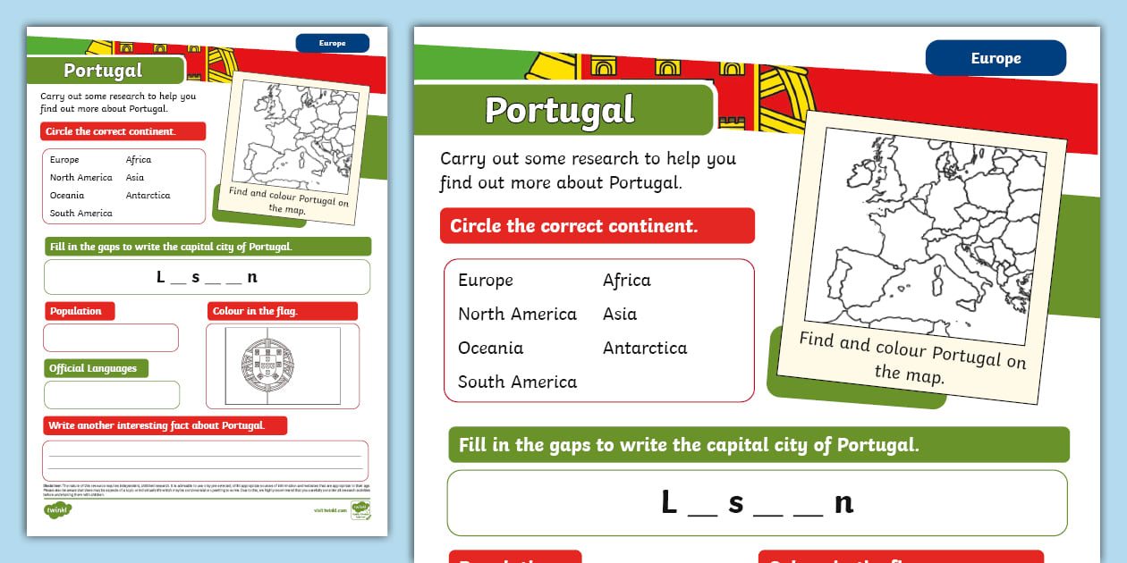 KS1 Portugal Research Activity - KS1 (Teacher-Made) - Twinkl