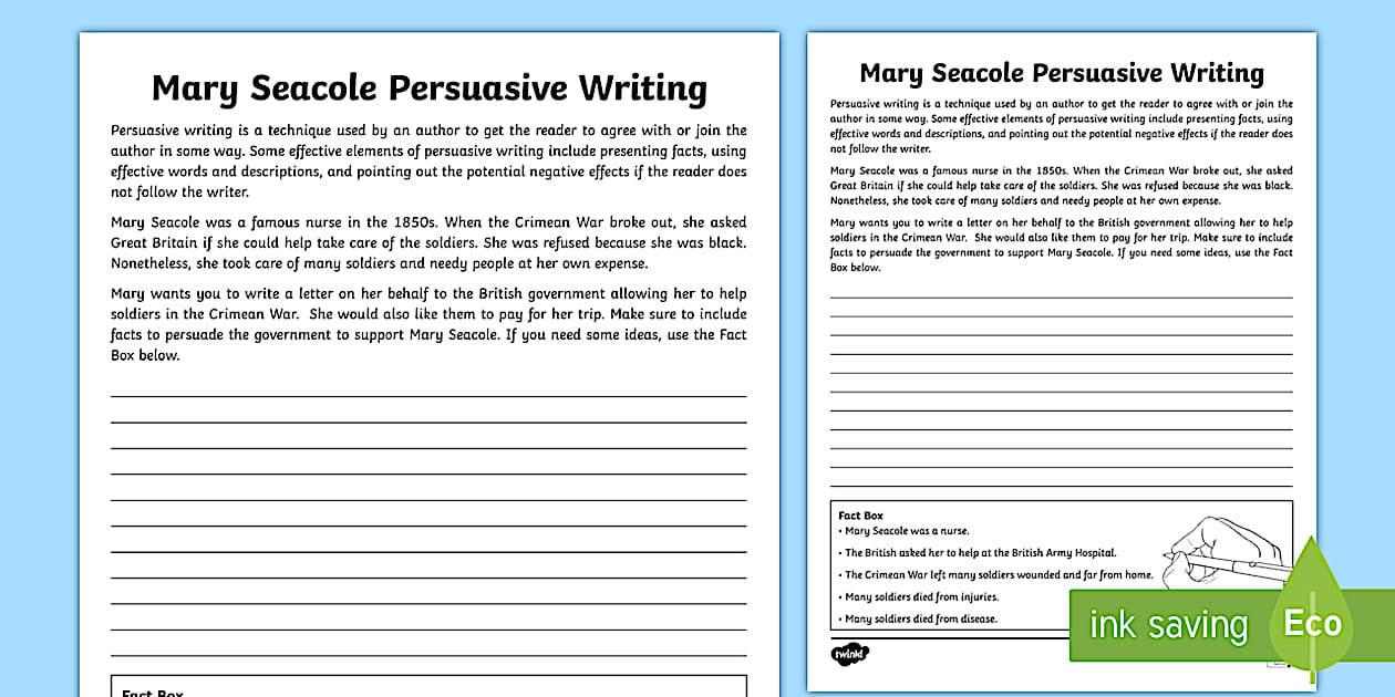 Mary Seacole Persuasive Writing Activity | Twinkl USA