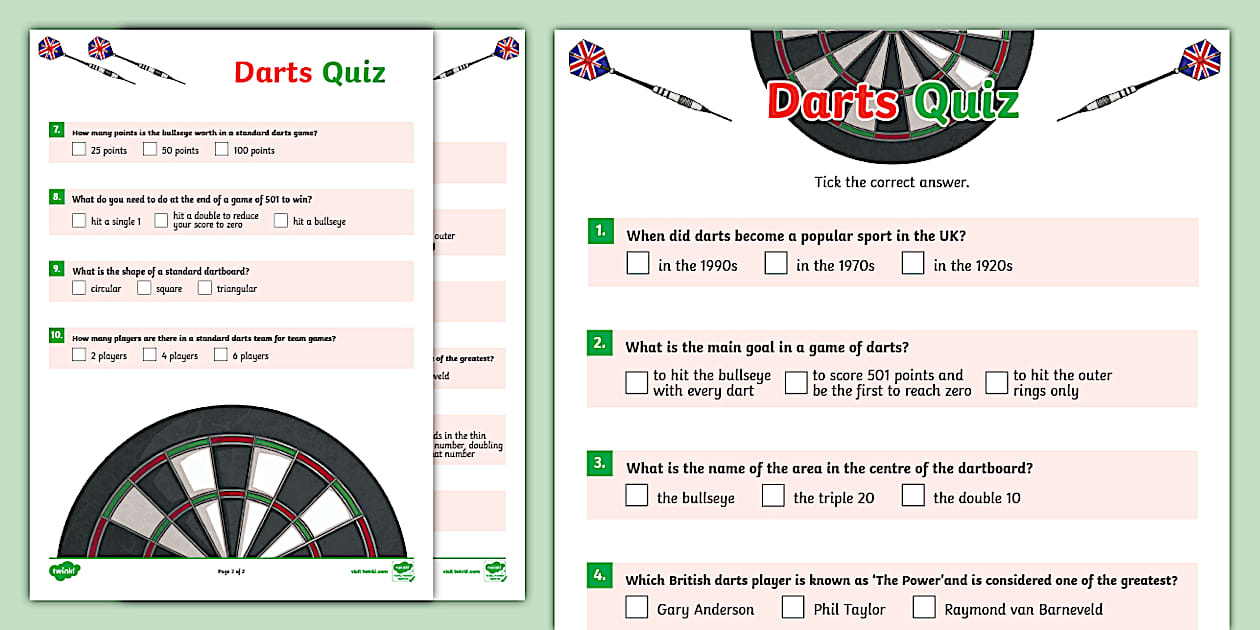 Darts Paper Quiz (teacher made) - Twinkl